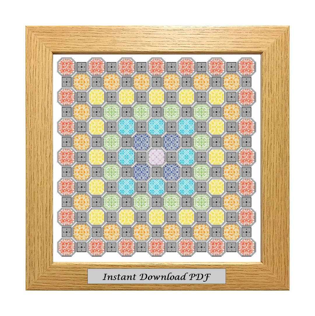 Blackwork Patchwork PDF Pattern, Cross Stitch Chart, Instant Printable ...