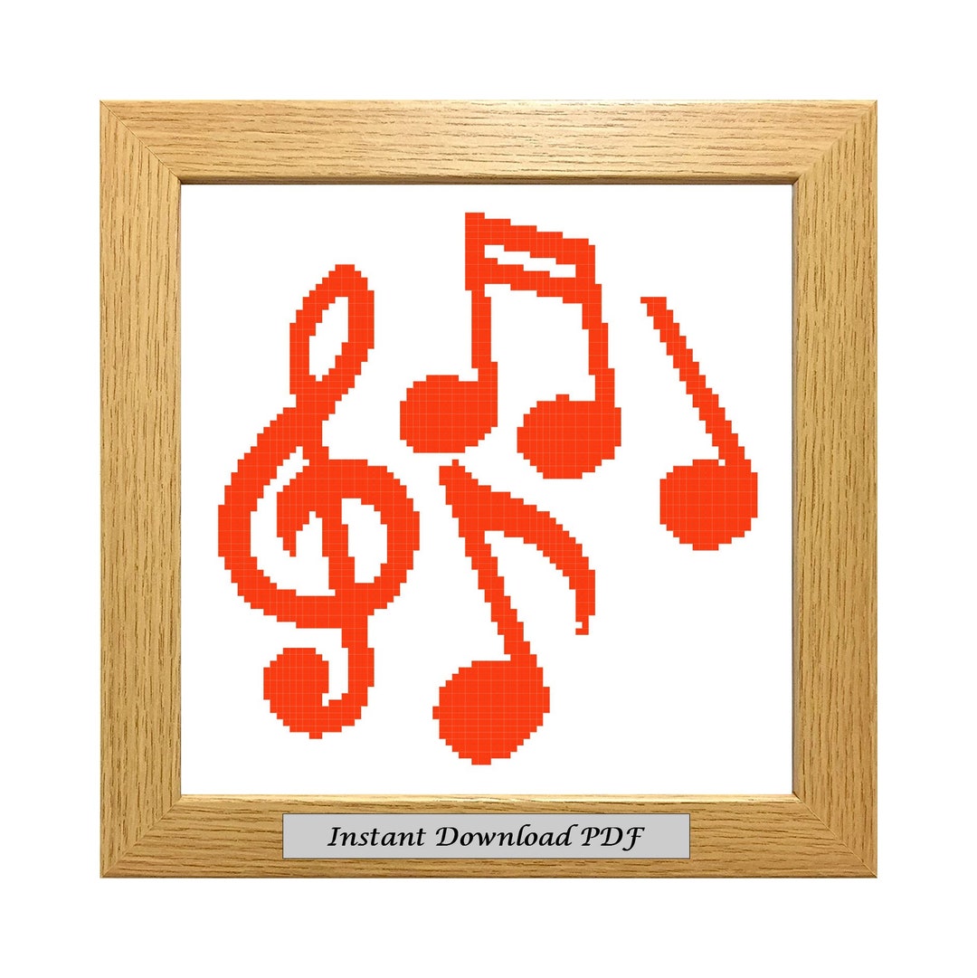Red Musical Notes PDF Cross Stitch Chart, Pattern, Instant Printable ...