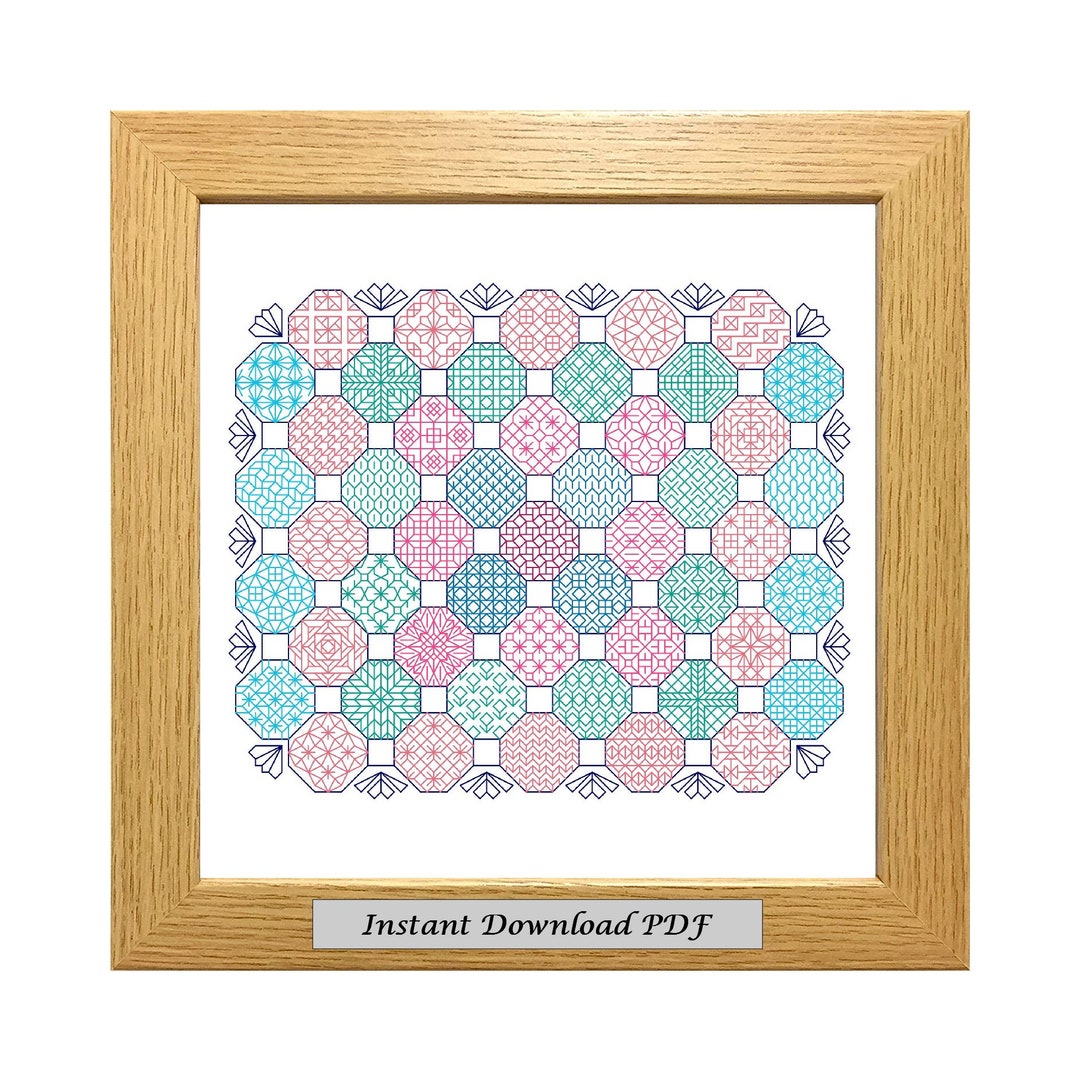 Blackwork Patchwork PDF Pattern, Cross Stitch Chart, Instant Printable ...