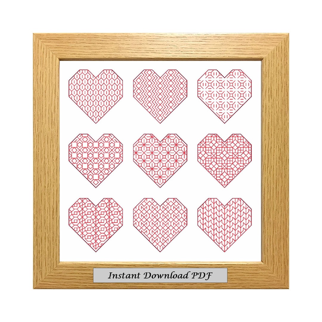 Nine Blackwork Hearts PDF Pattern, Cross Stitch Chart, Instant ...