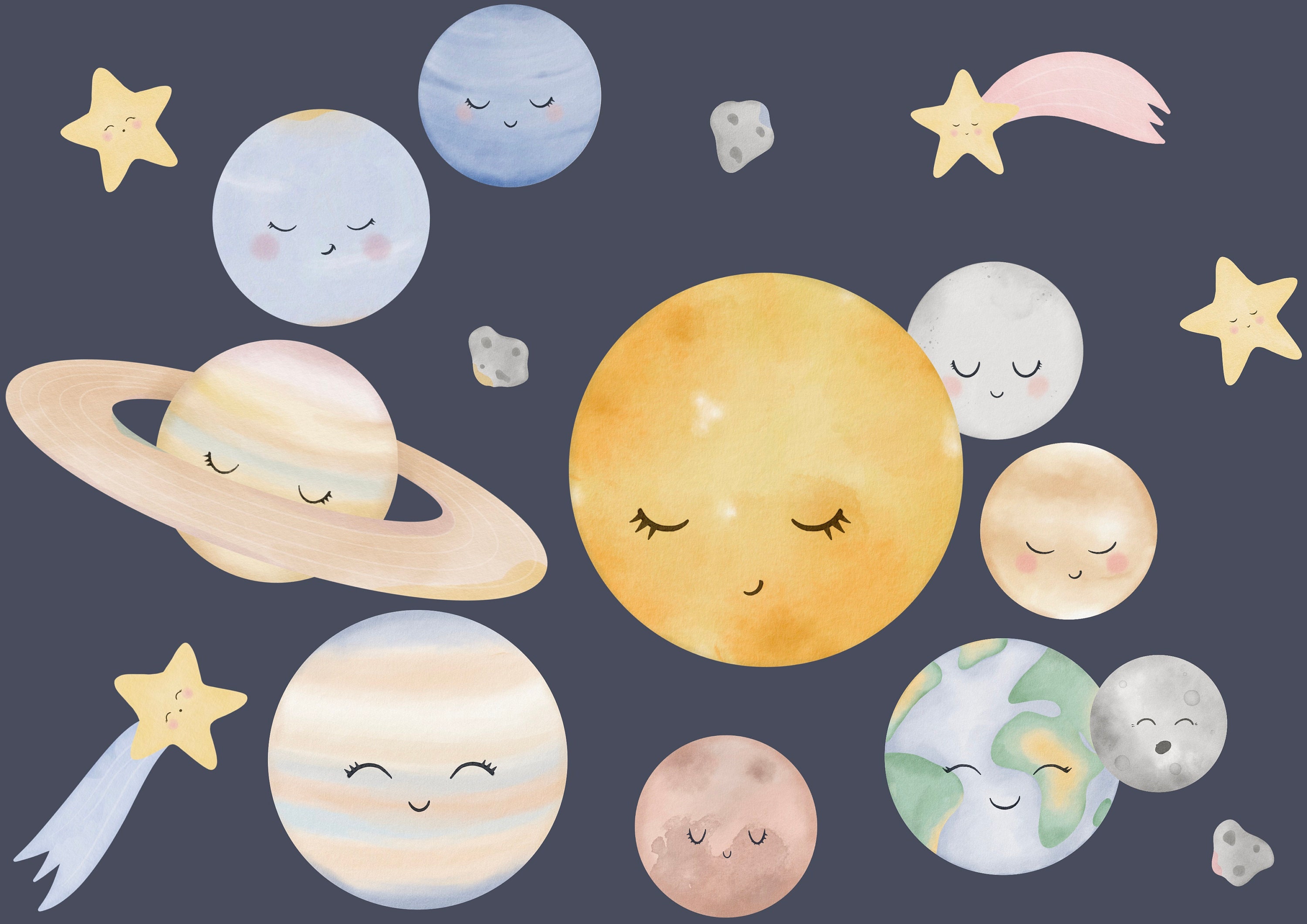 Space Clipart, Watercolor Solar System Digital Paper Png - Etsy