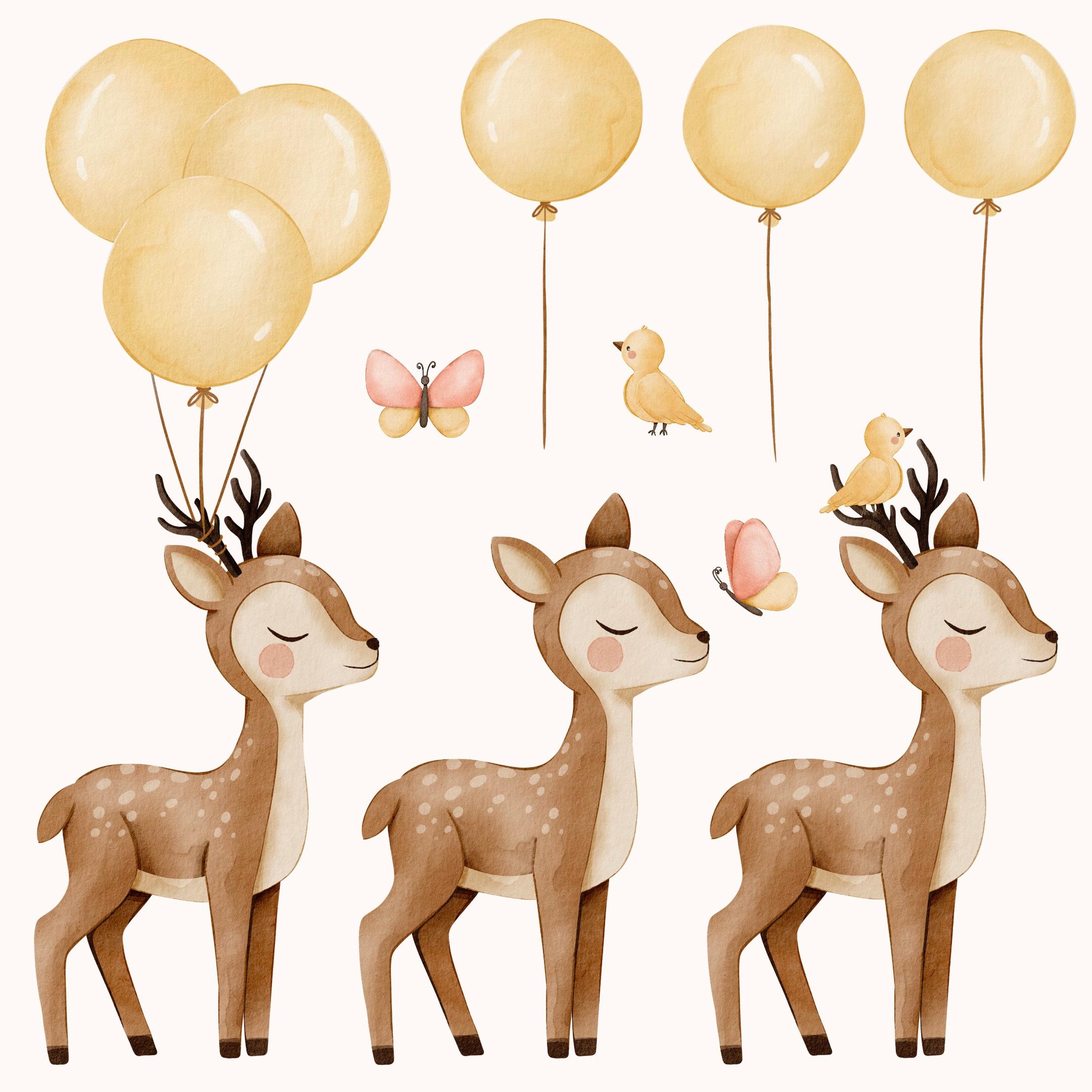 Cute Deer Watercolor Clipart, Woodland Animals, Baby Shower, Nursery ...