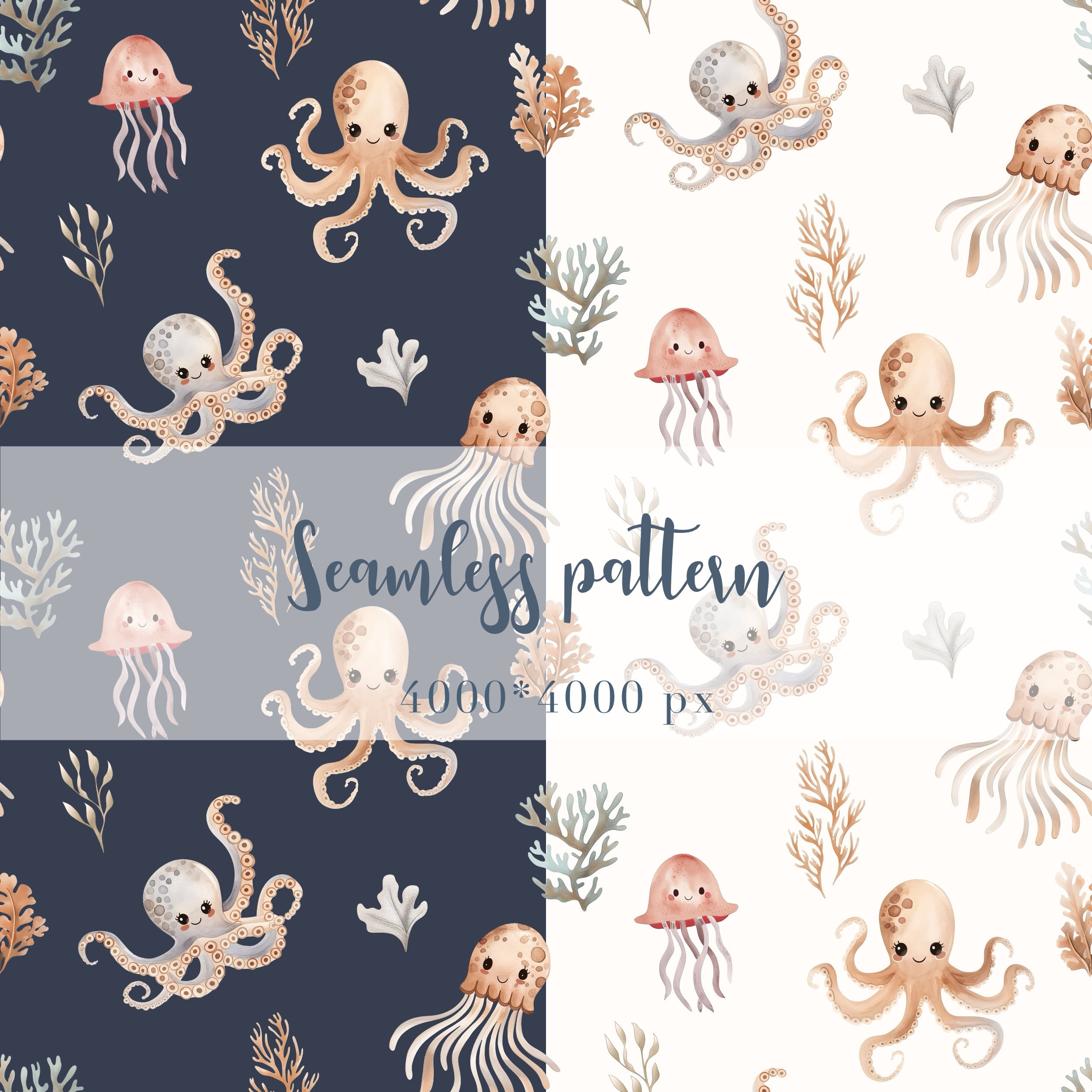 Cute Under the Sea Clipart and Seamless Patterns Bundle. the Whale ...