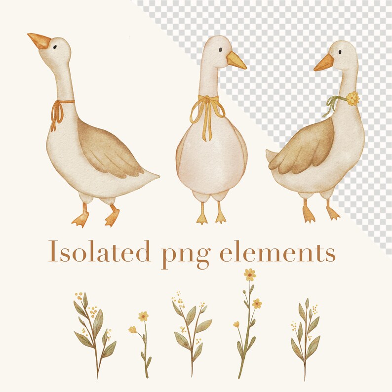 Watercolor Goose Clipart, Seamless Patterns – Cute Farmhouse Digital ...