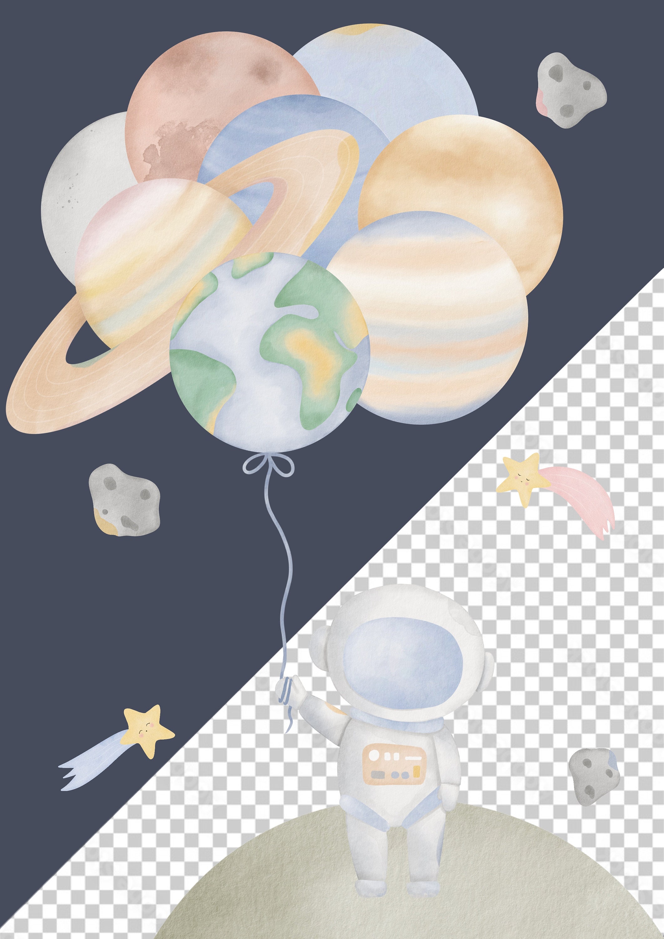 Space Clipart, Watercolor Solar System Digital Paper Png - Etsy