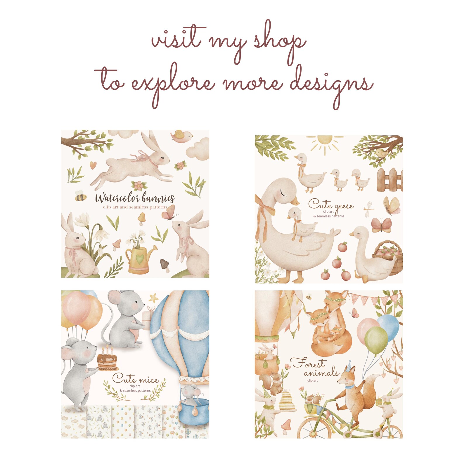 Cute Deer Watercolor Clipart, Woodland Animals, Baby Shower, Nursery ...