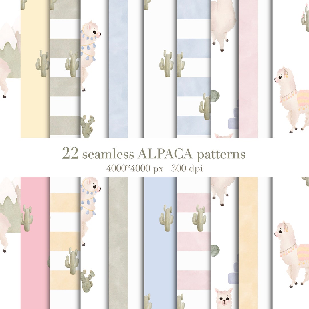 Watercolor Seamless Pattern, Alpaca and Cactus Digital Paper - Etsy