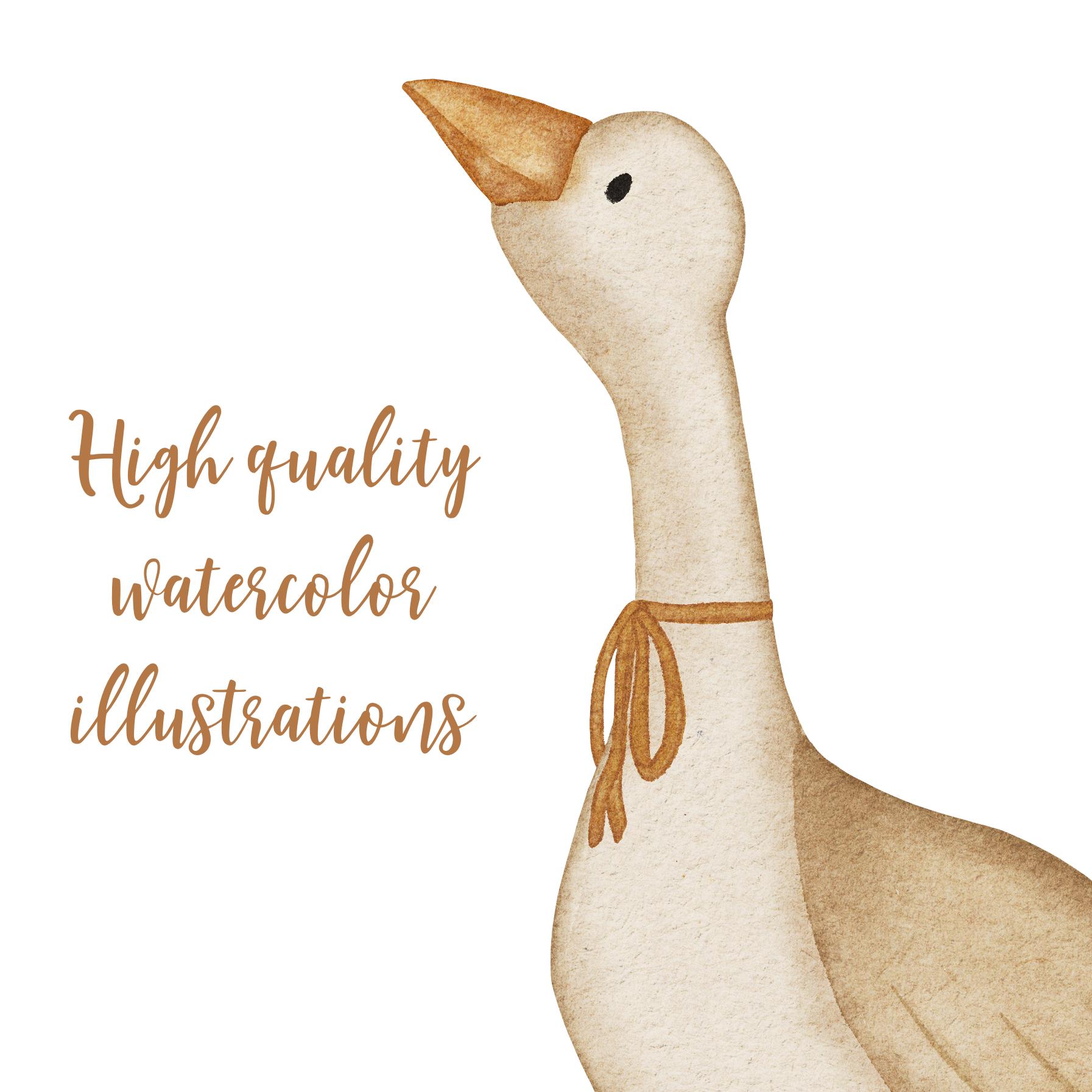 Watercolor Goose Clipart, Seamless Patterns – Cute Farmhouse Digital ...