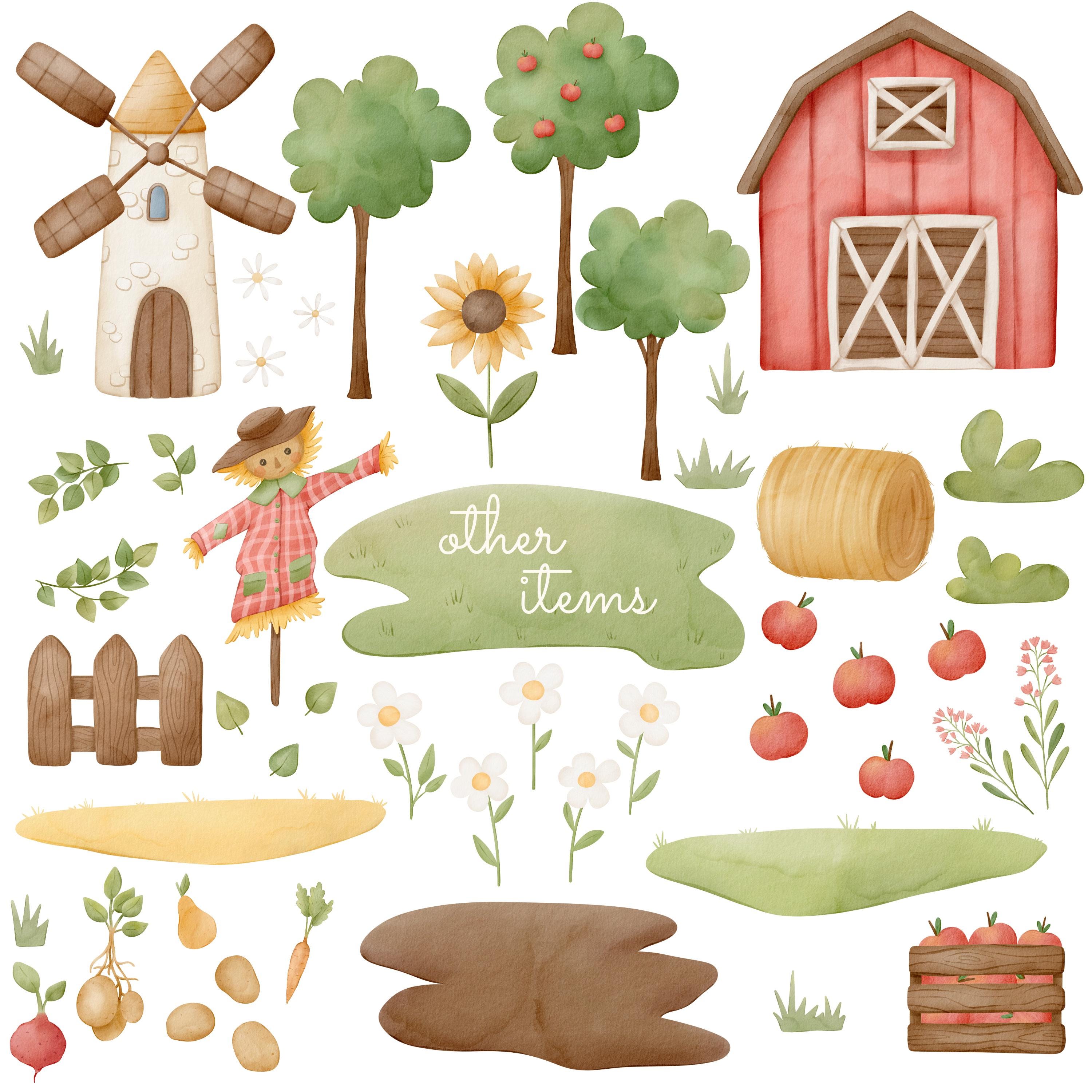 Watercolor Cute Farm Animals Clipart Nursery Art Design Cow, Pig, Sheep ...