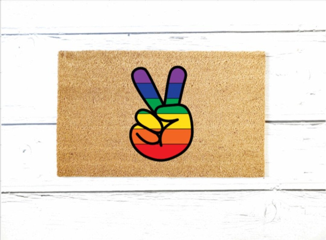 Pride Doormat, Peace Sign Welcome Mat, Rainbow Doormat, Gift for Gays ...