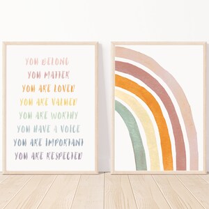 Set of 3 Watercolor Diversity Rainbow Posters, Boho Classroom Decor ...