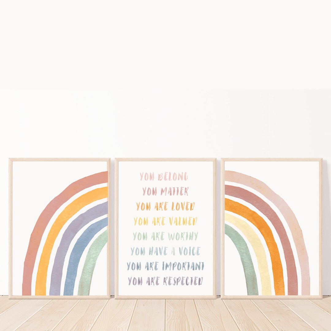Set of 3 Watercolor Diversity Rainbow Posters, Boho Classroom Decor ...