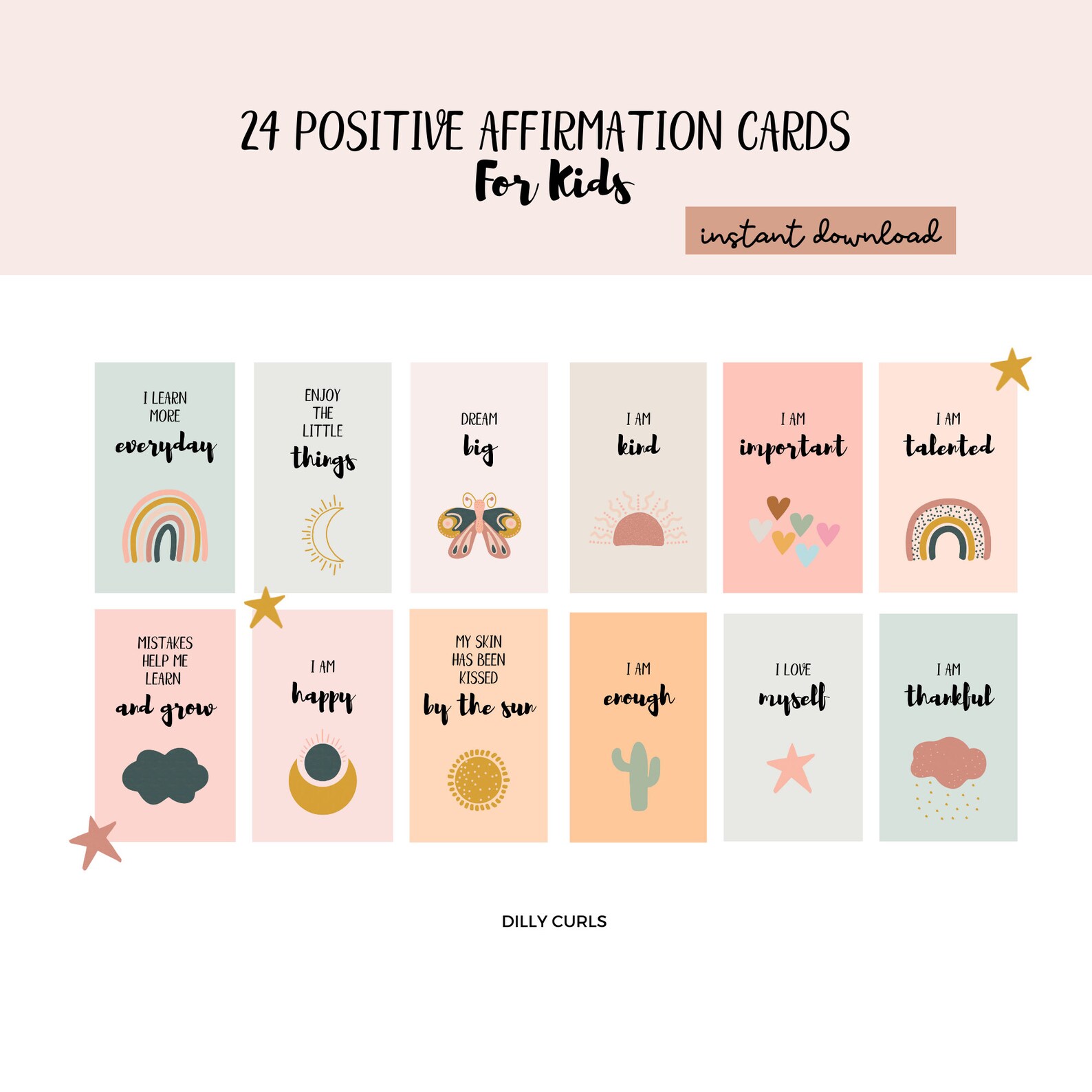 Printable Kid Affirmations, Positive Affirm Card Empower Kid ...