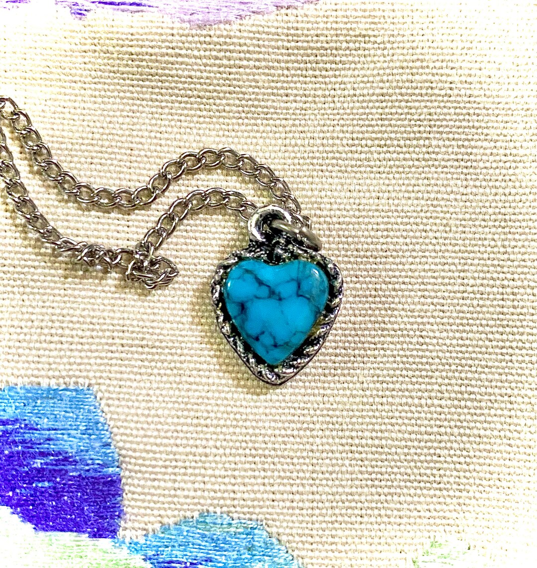 Vintage Taxco Heart Shaped Turquoise Stone Set in 925 Silver Braided ...