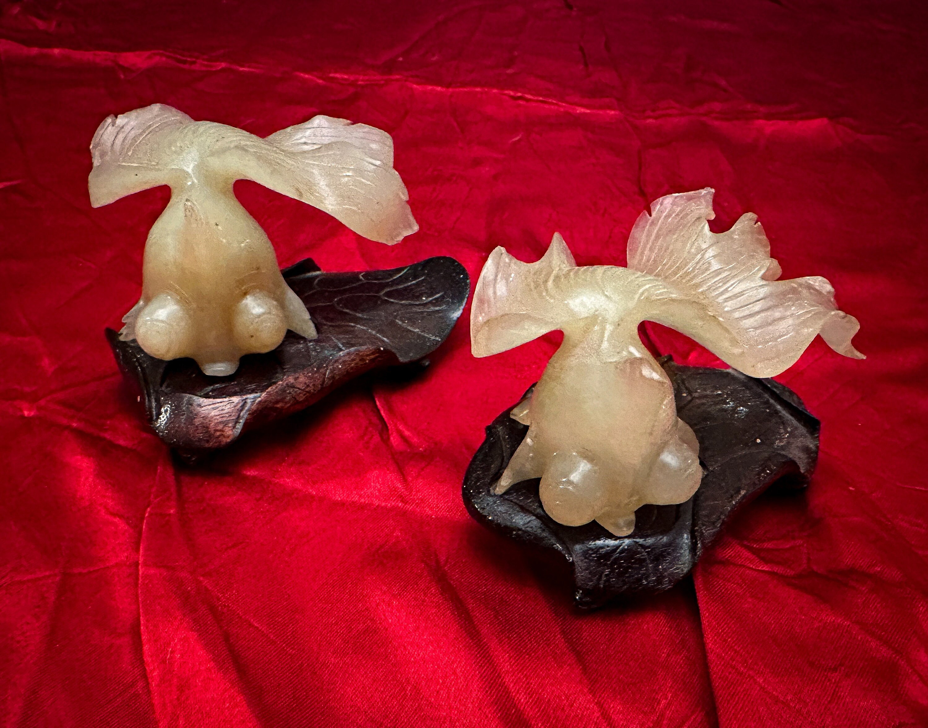 Hand Carved Natural Nephrite Jade Koi Fighting Fish Statue Set - Etsy