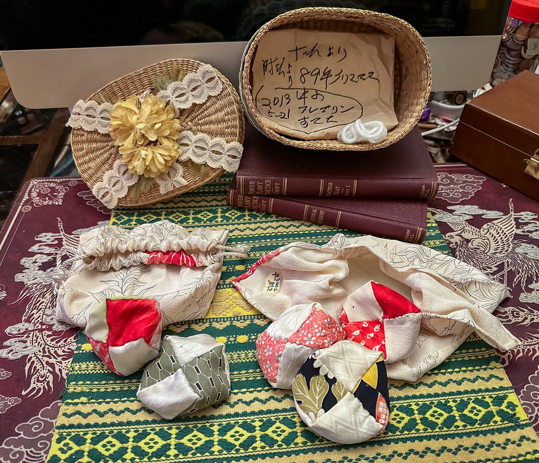 Set of Five Handmade Vintage Japanese Silk Otedama Bags With Pouches ...