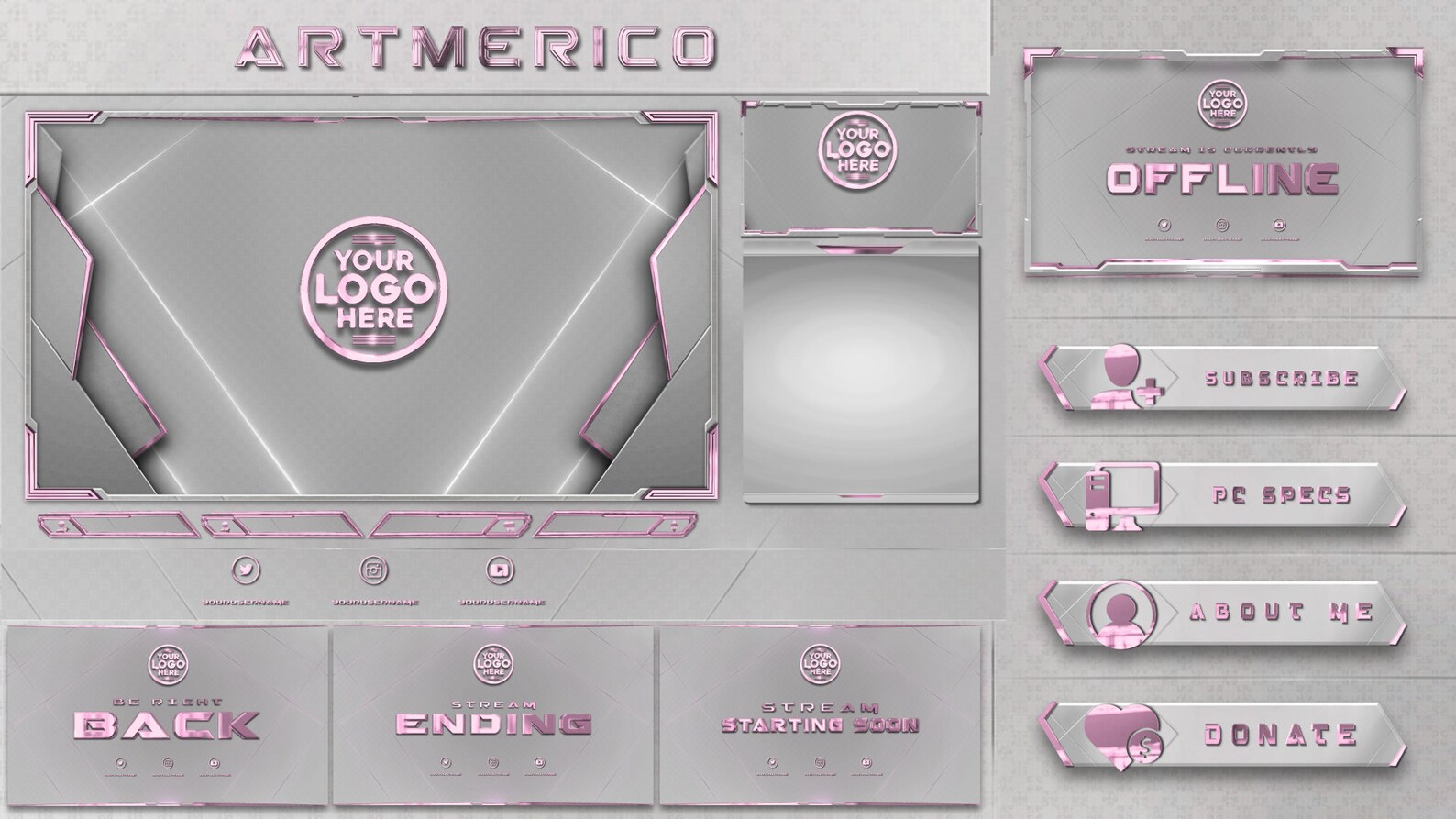 Pink and White Full Clean Animated Stream Package / Panels / | Etsy
