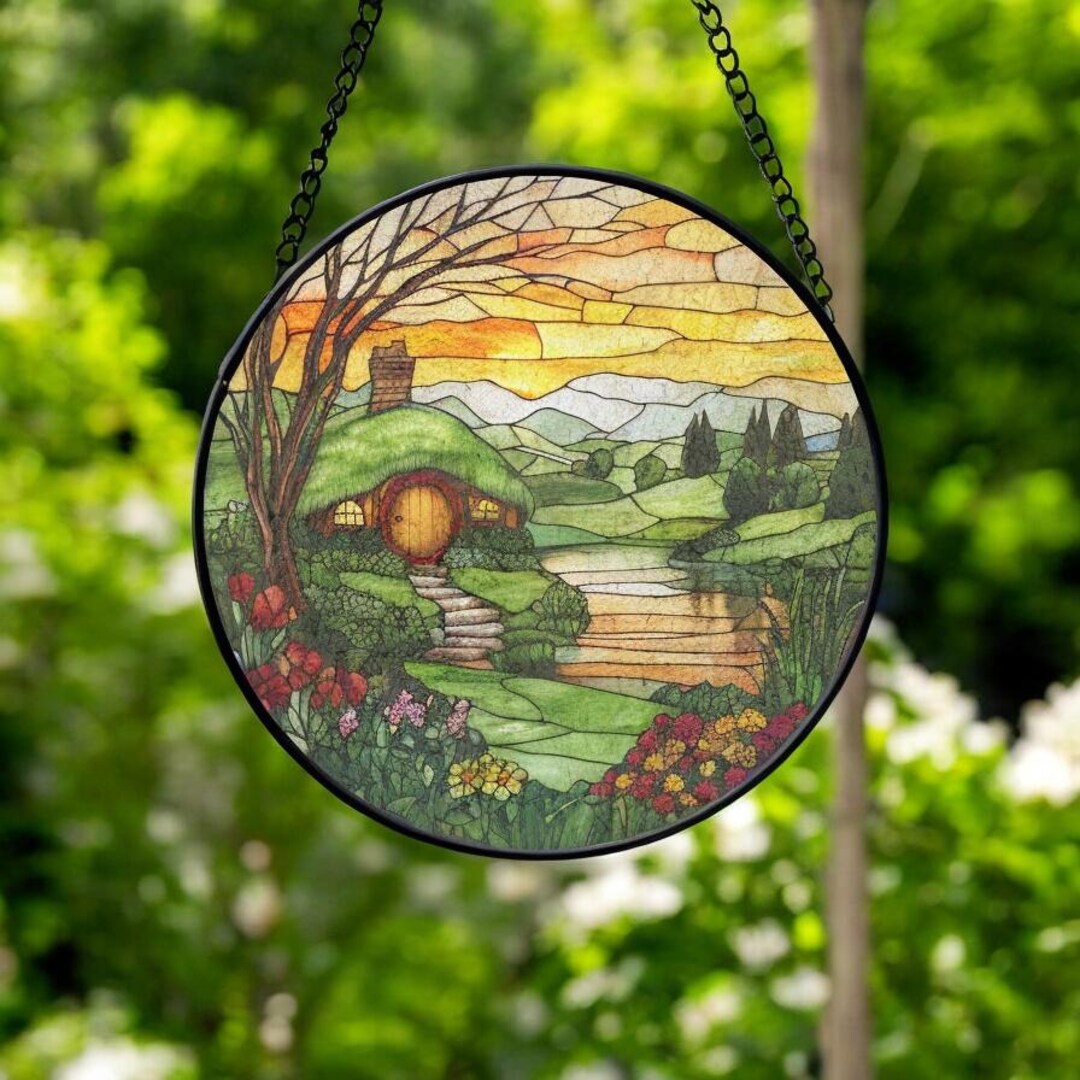 The Shire Stained Glass Suncatcher, Hobbit House Decor, Fantasy Stained ...