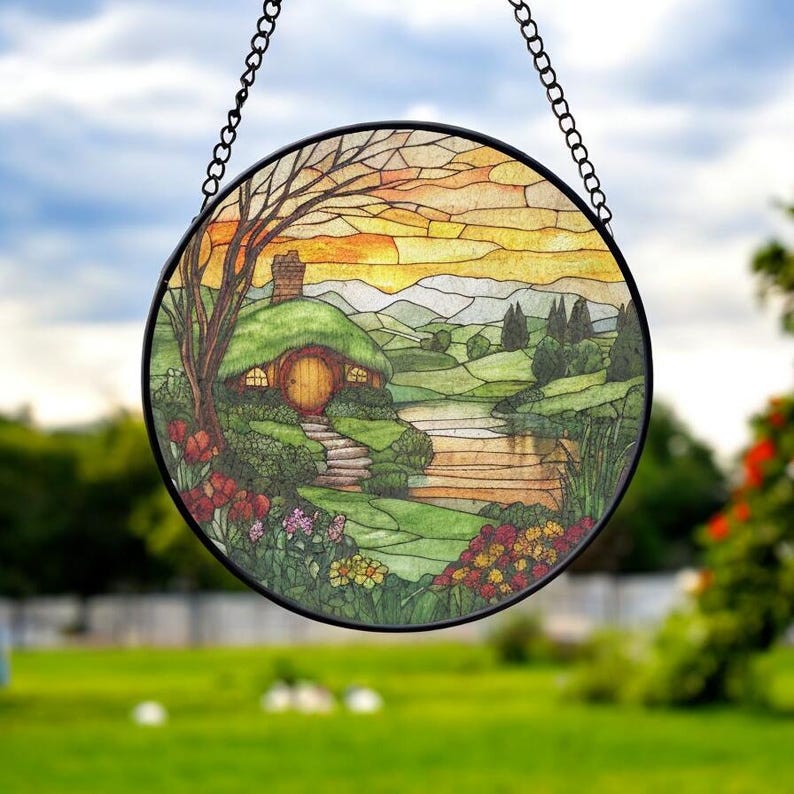 The Shire Stained Glass Suncatcher, Hobbit House Decor, Fantasy Stained ...