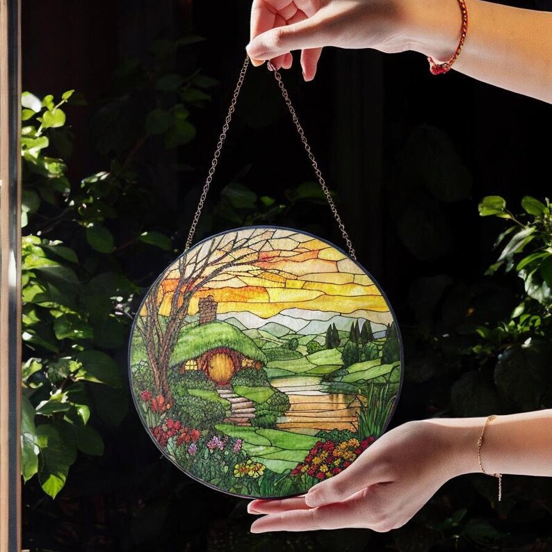 The Shire Stained Glass Suncatcher, Hobbit House Decor, Fantasy Stained ...