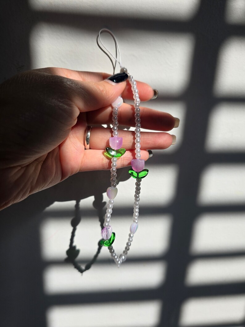 Tulip Beaded Phone Chain, Wrist Strap Mobile Phone Lanyard - Etsy