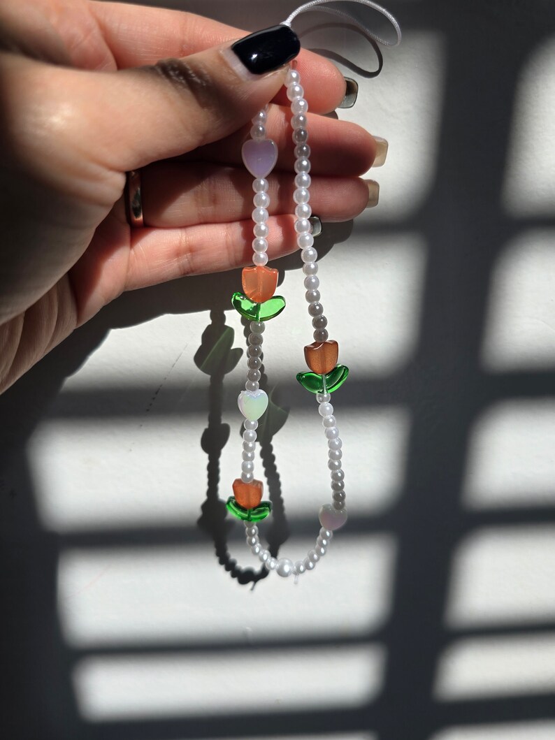 Tulip Beaded Phone Chain, Wrist Strap Mobile Phone Lanyard - Etsy