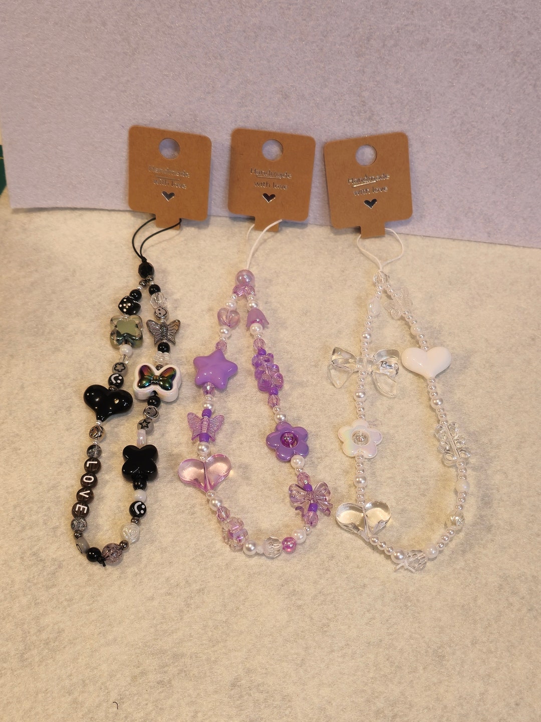 Cute Beaded Phone Strap, Phone Chain With Customization Option (black ...