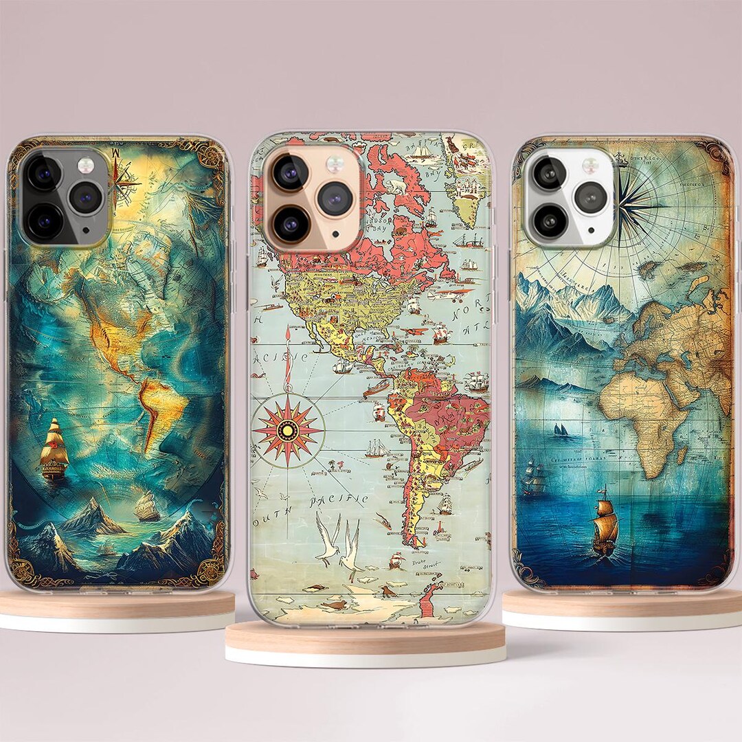 Vintage World Map Scrapbook Atlas Case Phone Case, iPhone 15 14 13 ...