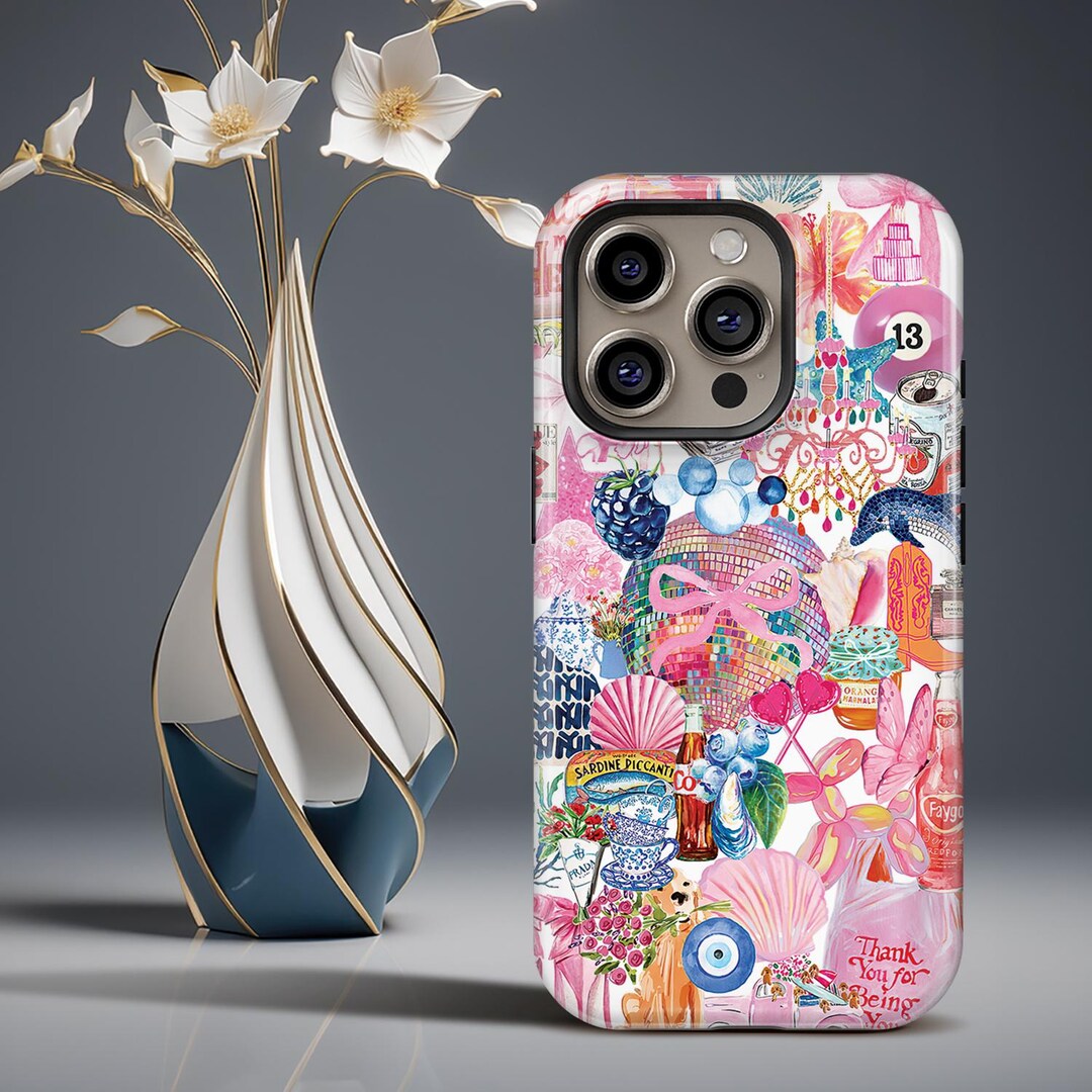 Preppy and Cute Aesthetic Pink Summer Phone Case Coquette Girl Collage ...