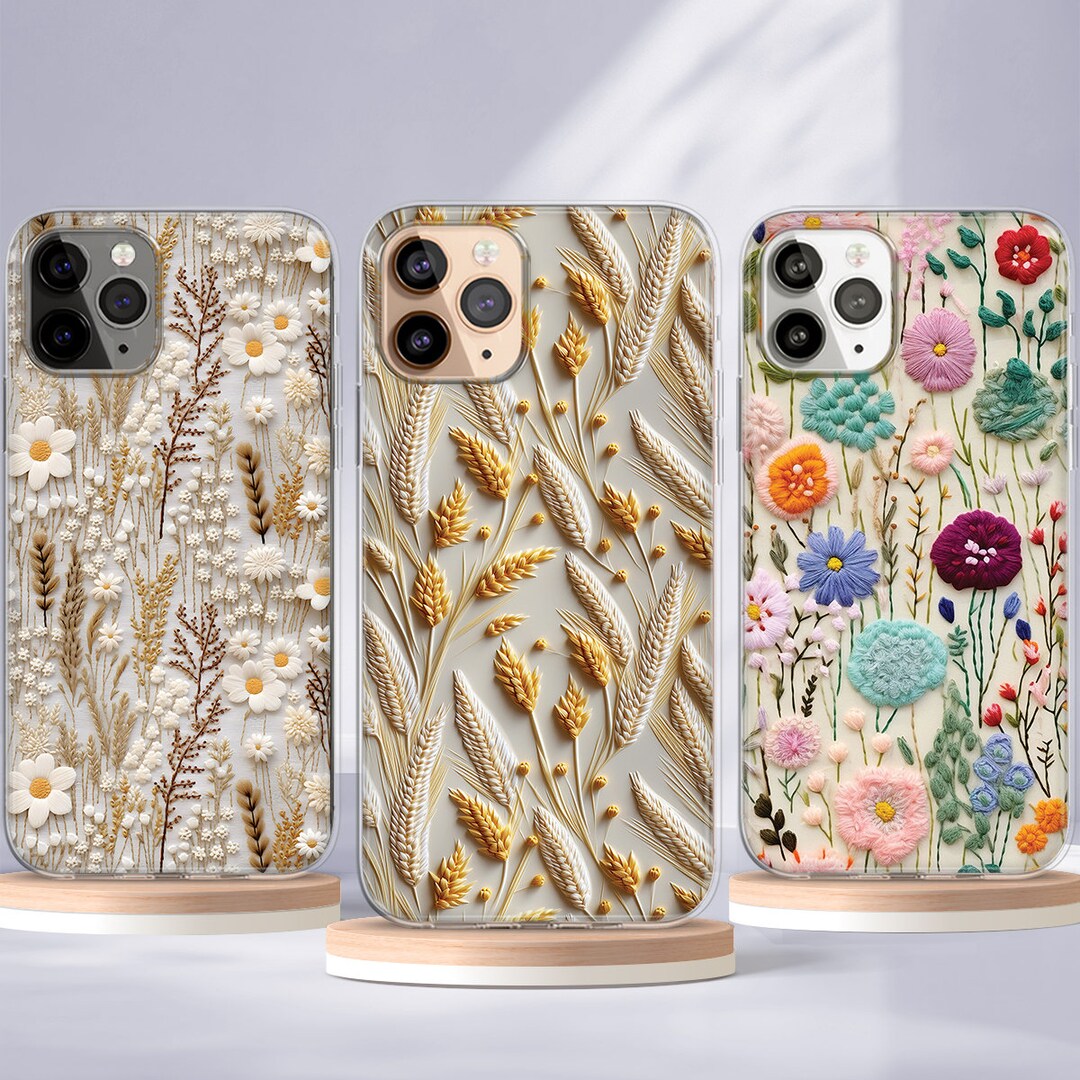 3D Embroidery Floral Phone Case, Flower Phone Case, iPhone 15 14 13 ...
