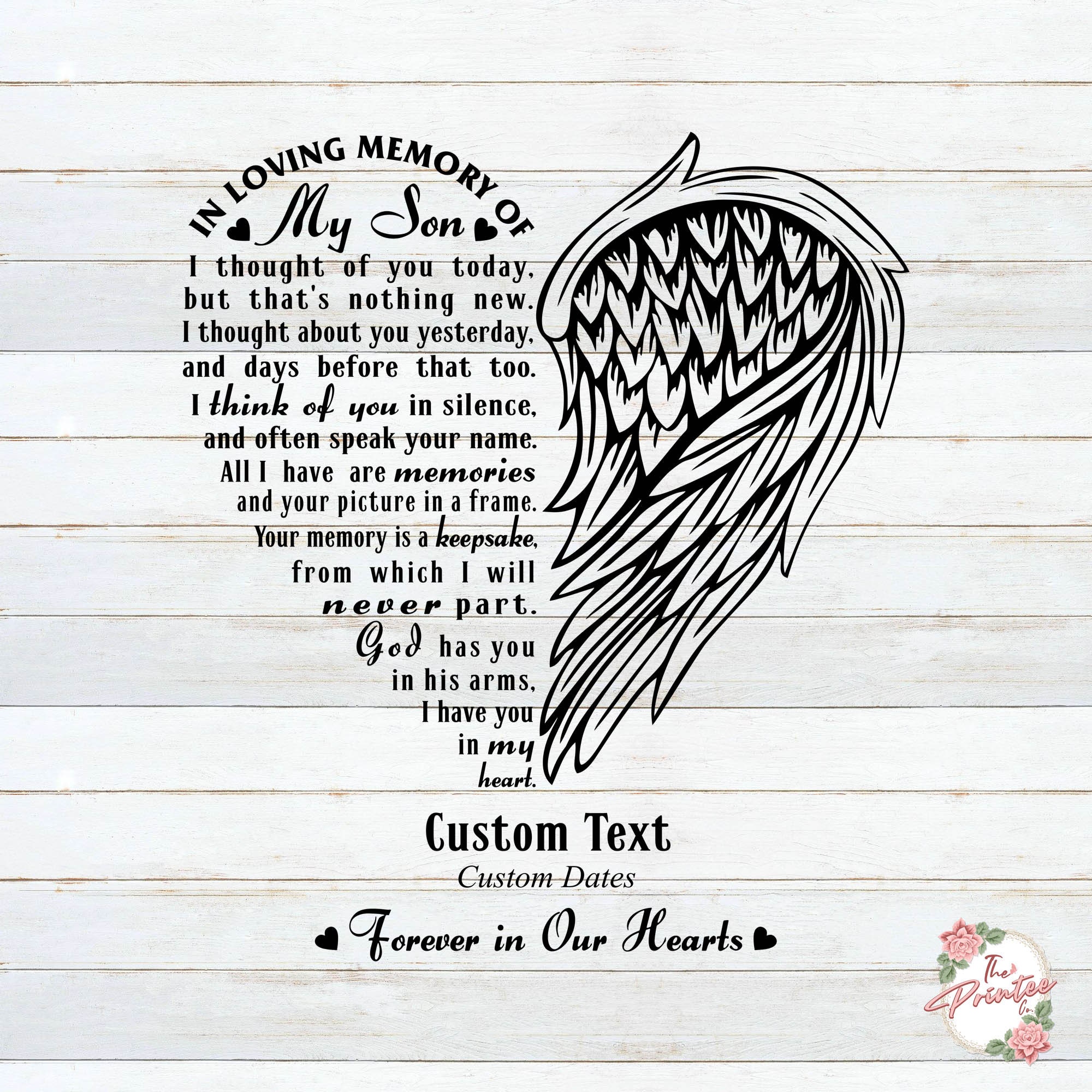 In Loving Memory of My Son SVG, Angel Wings SVG, Message for My Son in ...