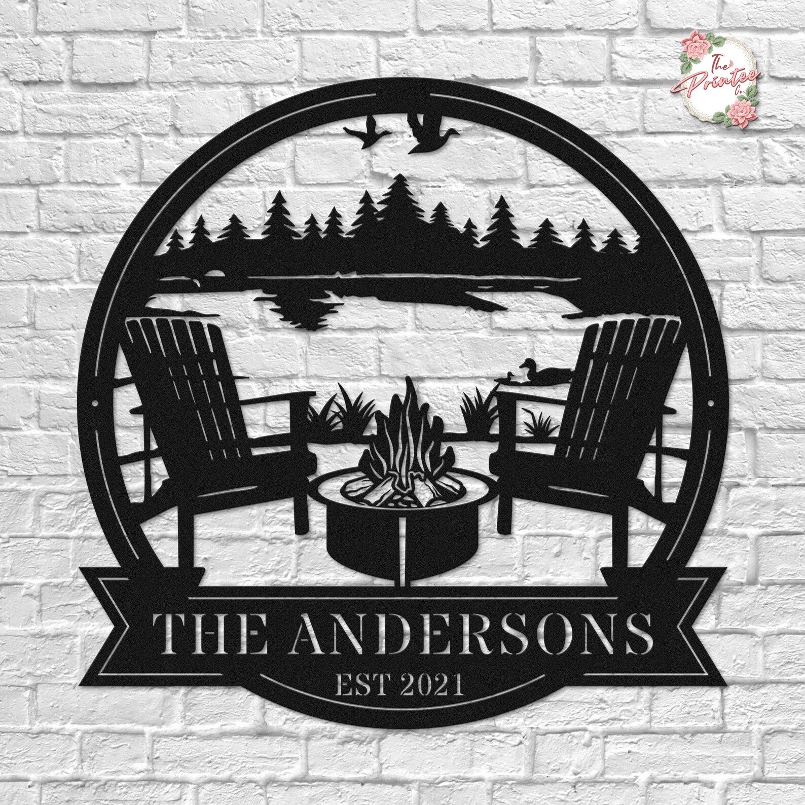 Custom Camping Metal Sign, Personalized Campsite Monogram LAKE SCENE ...