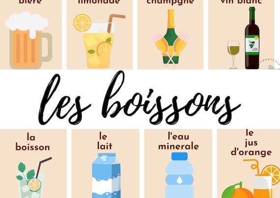 French Vocabulary Flashcards Les Boissons | Etsy