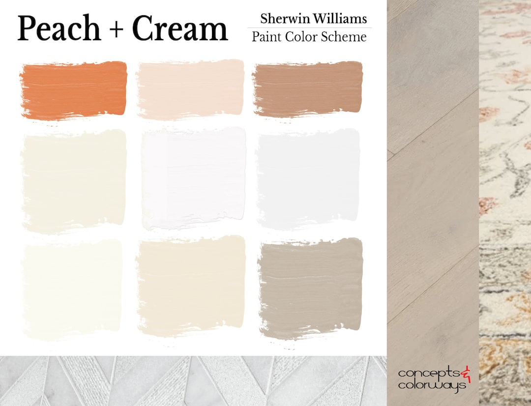 Pre-selected Peach and Cream Home Paint Color Palette With Coordinating Finish Options That ...