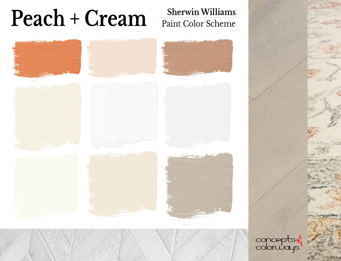Pre-selected Peach and Cream Home Paint Color Palette With Coordinating ...