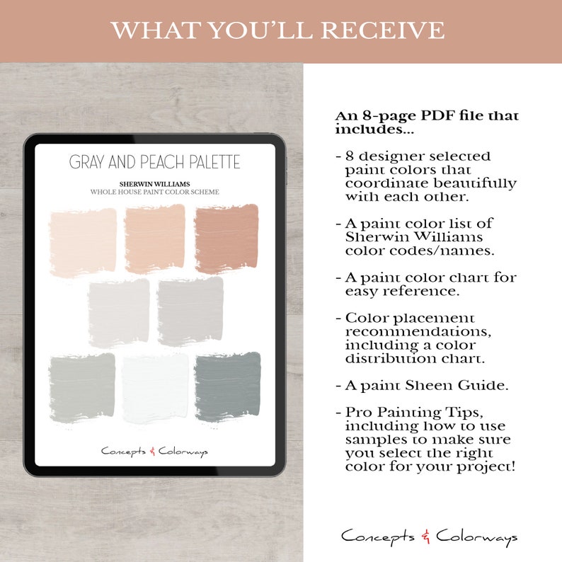 Gray and Peach Home Paint Color Scheme, Pre-selected Paint Palette ...