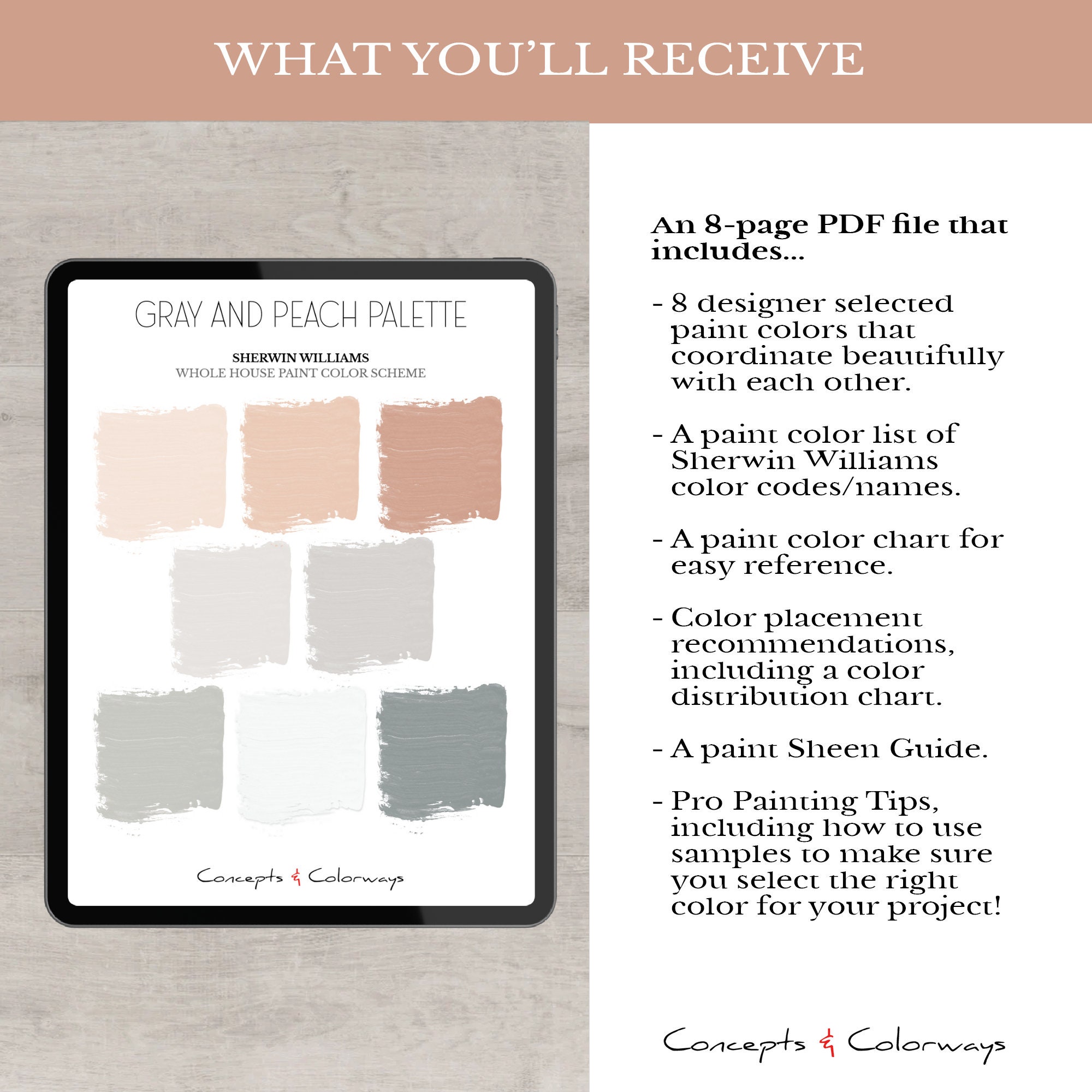 Gray and Peach Home Paint Color Scheme, Pre-selected Paint Palette ...