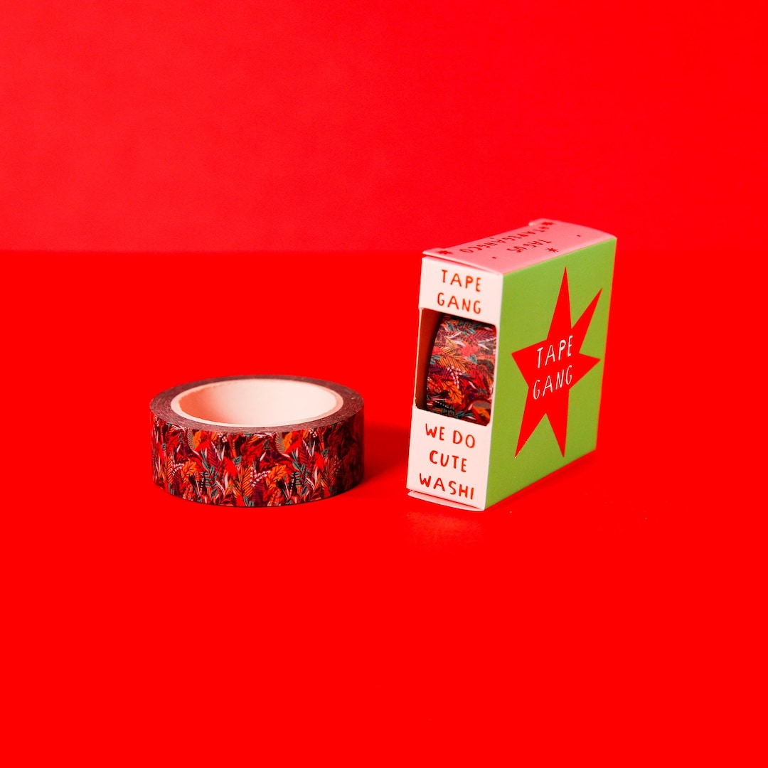 Tiny Black Cats in A Colourful Floral Leafy Jungle Orange Autumn Washi ...