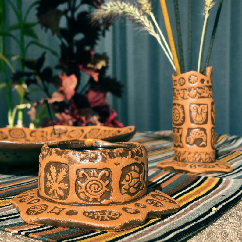 Aztec Sun Altar Ceramic Set for Incense Sticks - Etsy