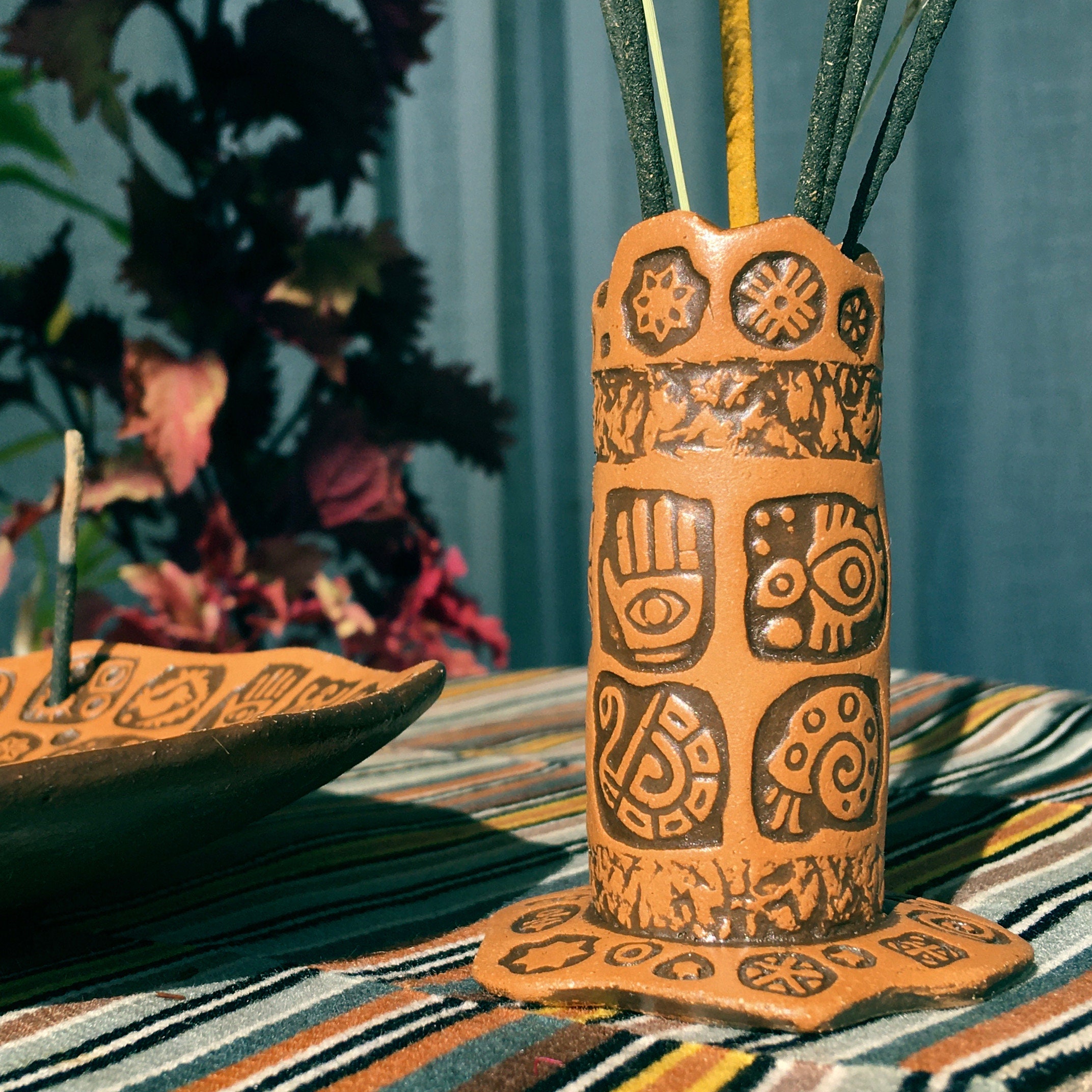 Aztec Sun Altar Ceramic Set for Incense Sticks - Etsy