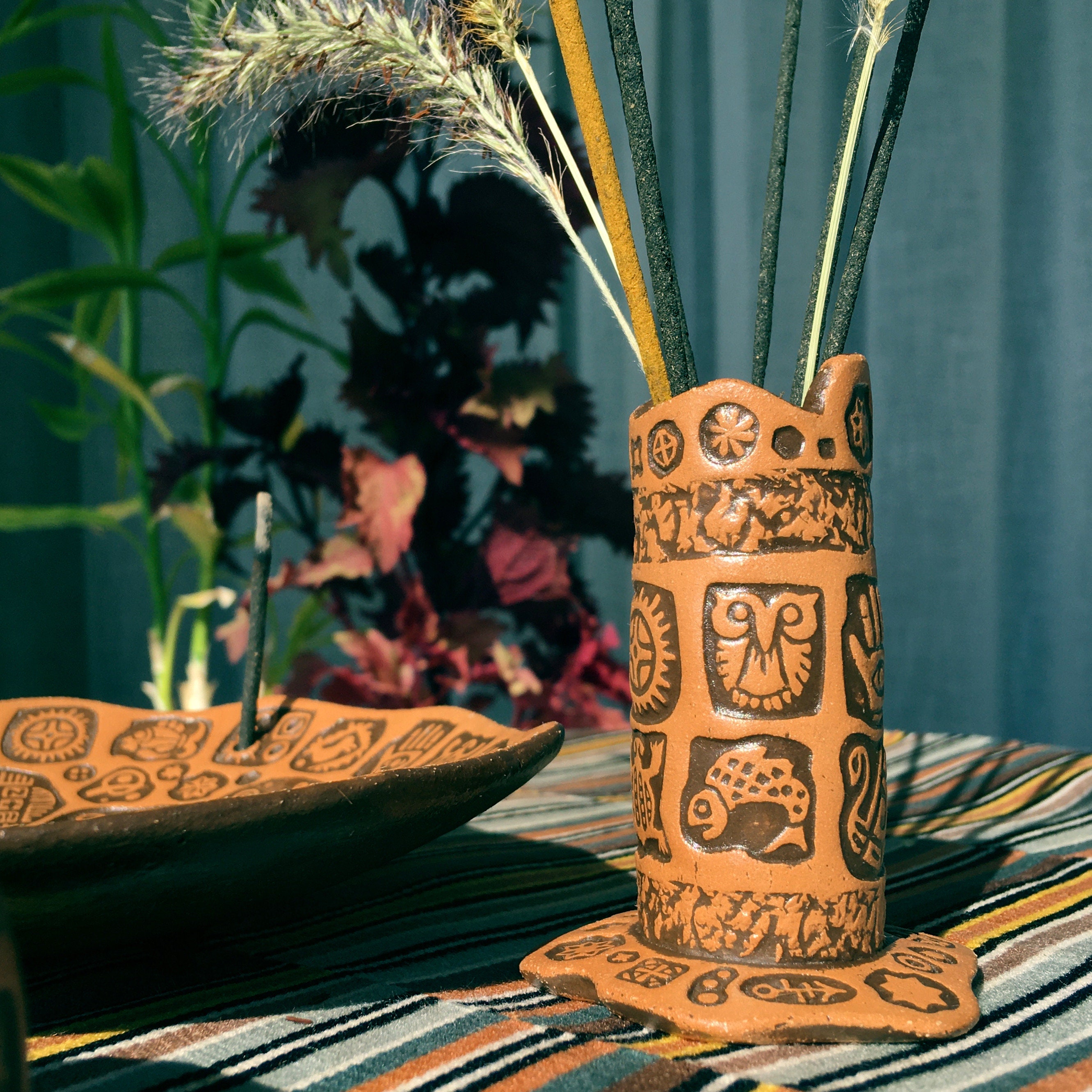 Aztec Sun Altar Ceramic Set for Incense Sticks - Etsy