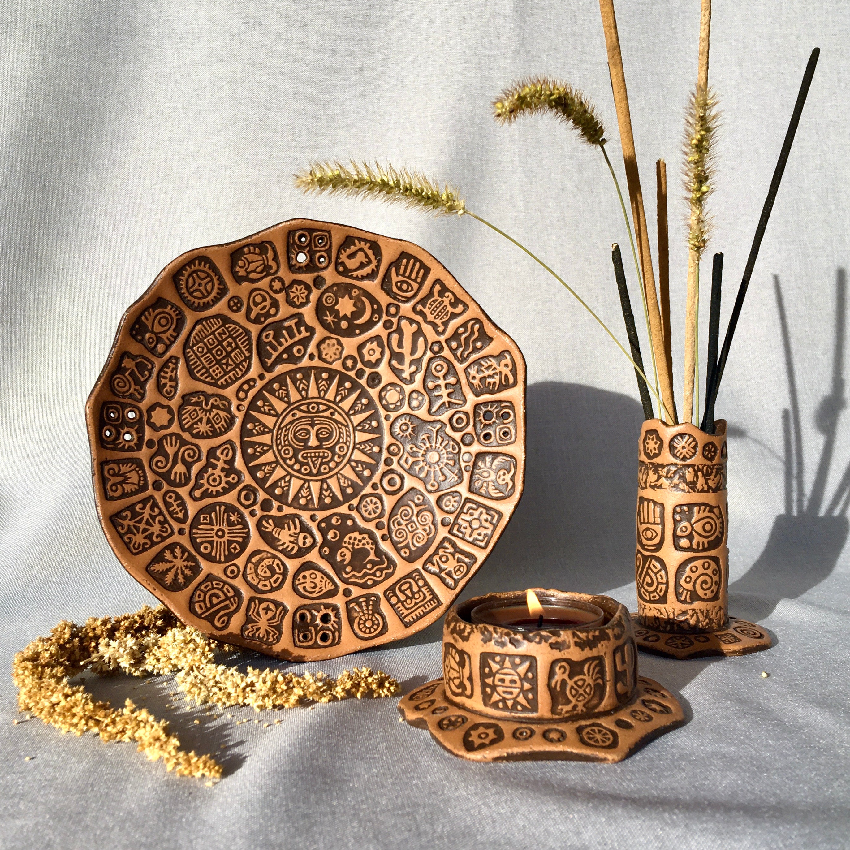 Aztec Sun Altar Ceramic Set for Incense Sticks - Etsy
