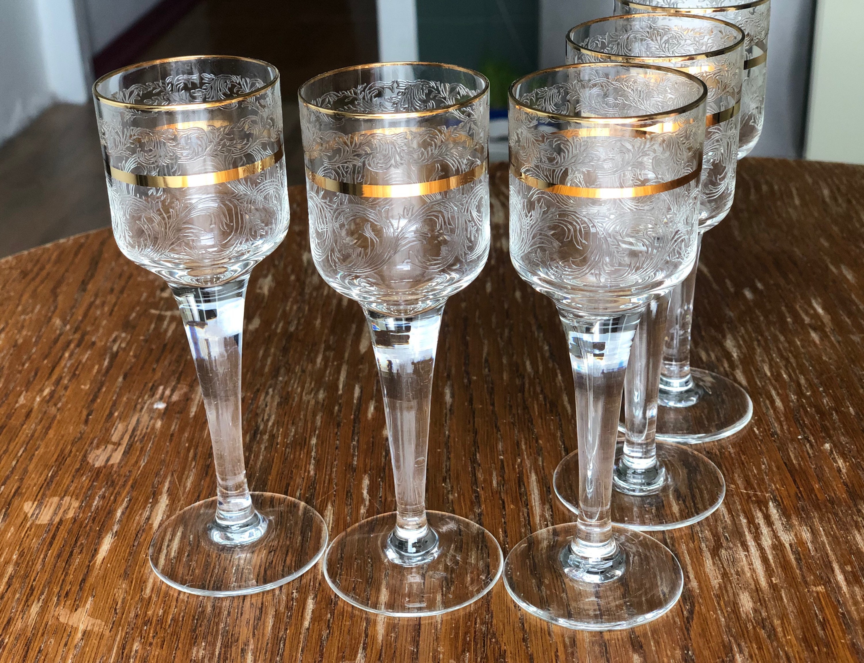 Set Of 5 Vintage Stem Shot Glasses Etsy