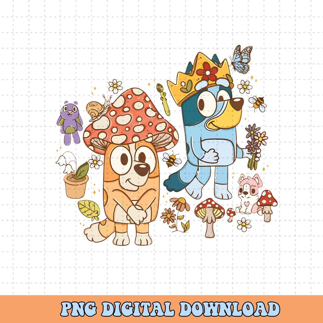 Bluey Mushroom and Crown PNG, Cottagecore Bluey Clipart, Cute Digital ...