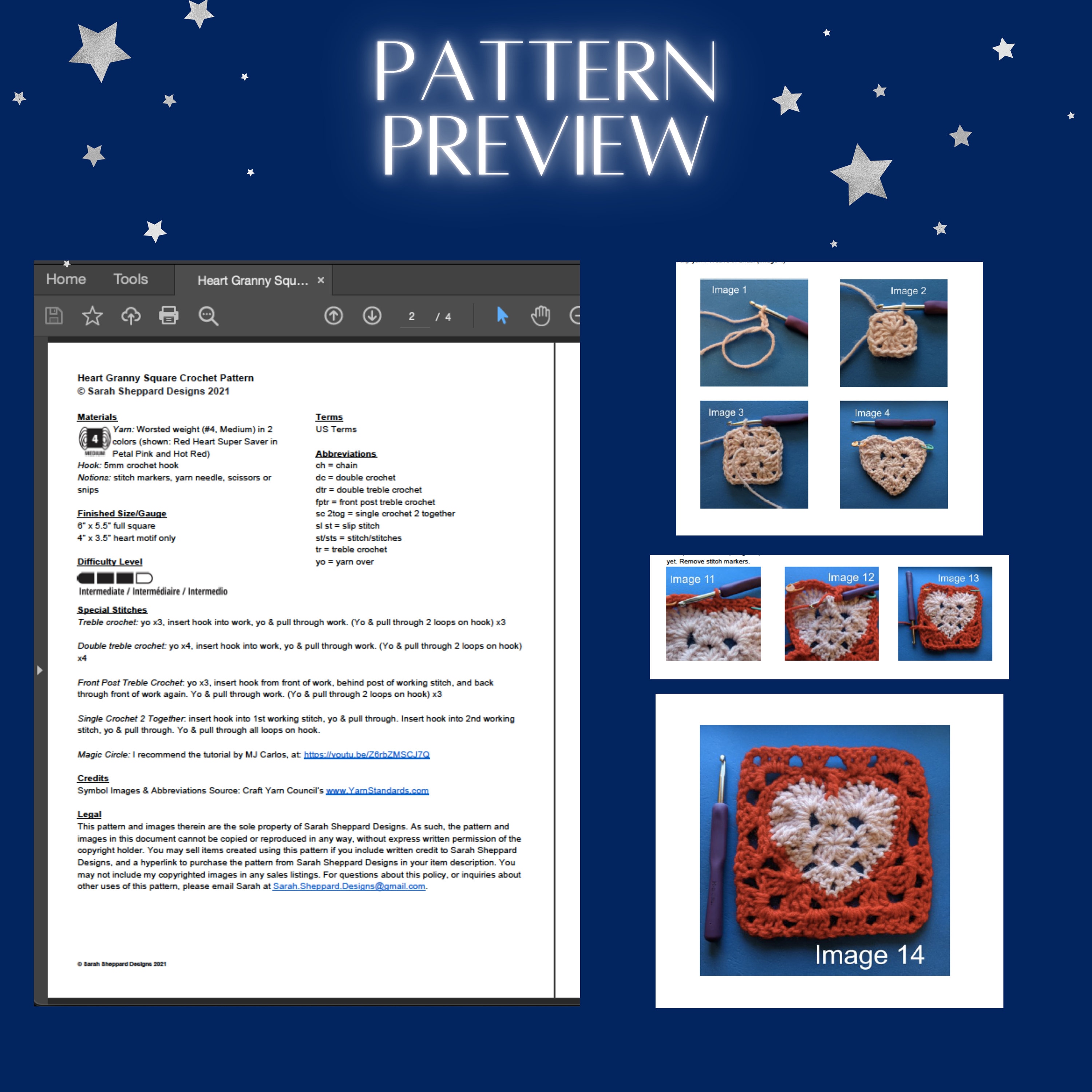Heart Granny Square Motif PDF Crochet Pattern Download - Etsy