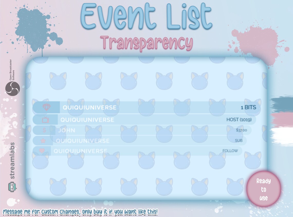 Transparent Blue Event List for Stream Twitch - Etsy
