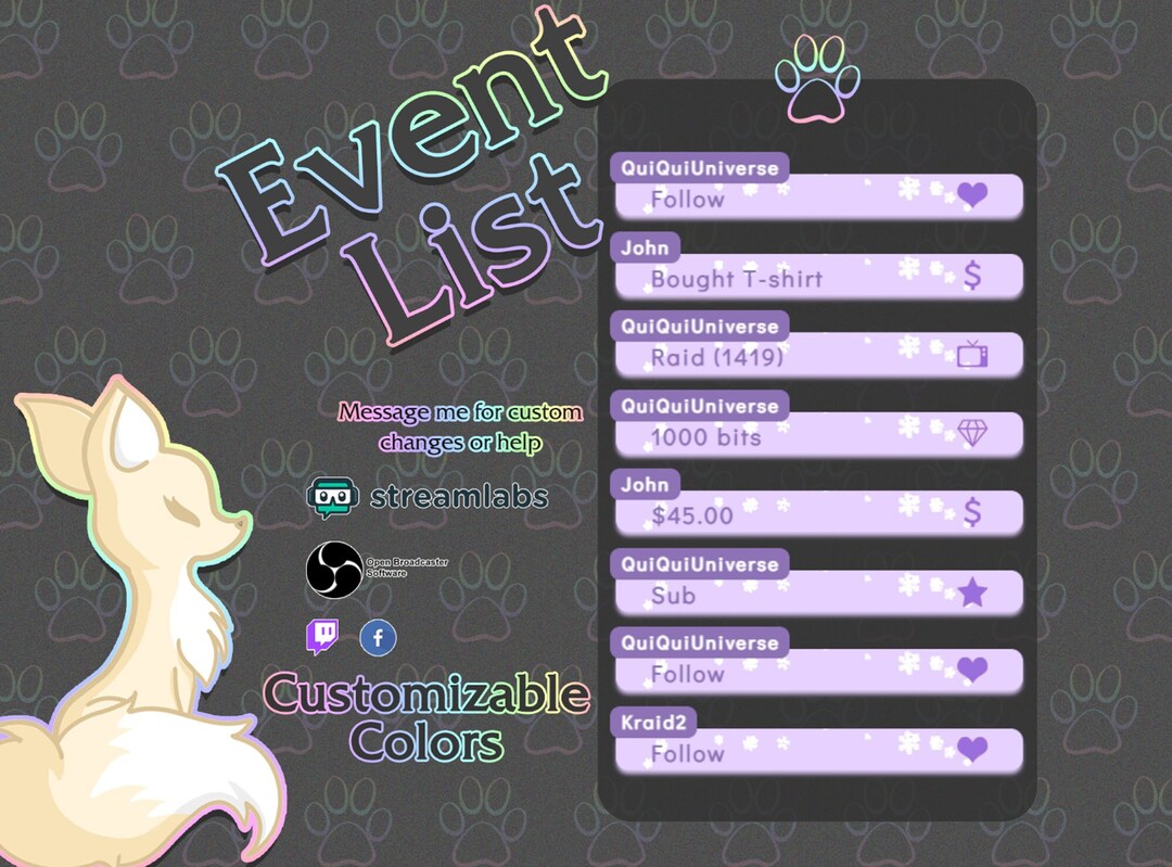 Basic Customizable Event List for Stream - Twitch and Facebook - Etsy