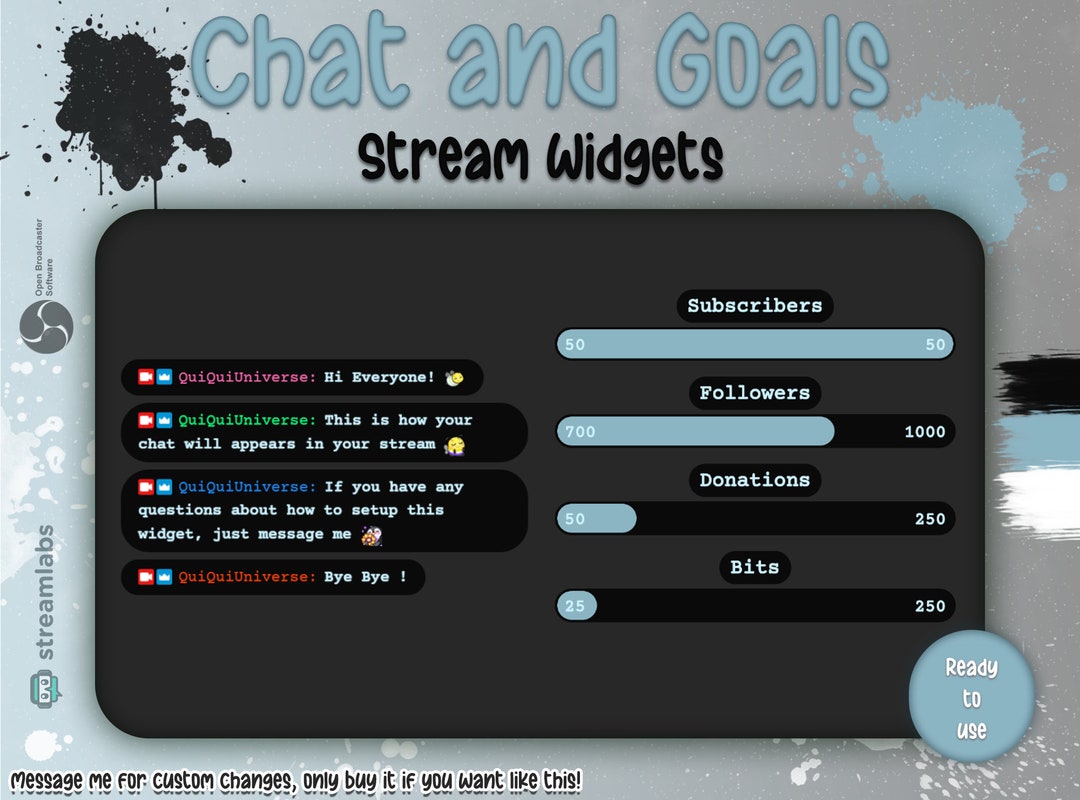 Black & Blue Rounded Chat and Goals for Stream - Twitch, Facebookgg - Etsy