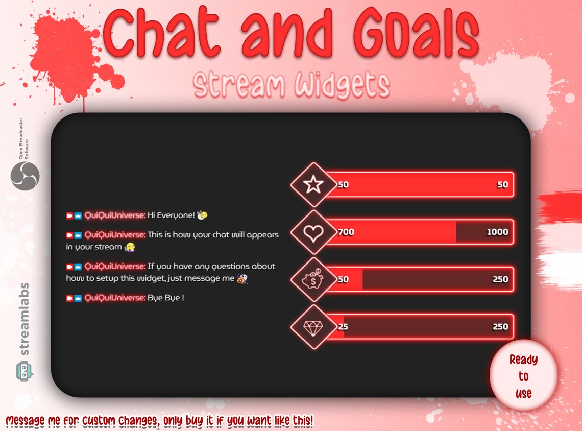 Red Neon Chat and Goals for Stream Twitch Facebookgg | Etsy
