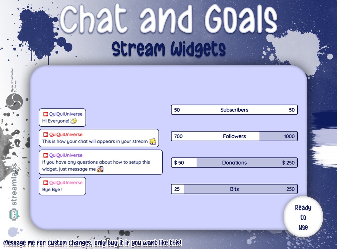White Box Blue Border Chat and Goals for Stream - Twitch, Facebookgg - Etsy